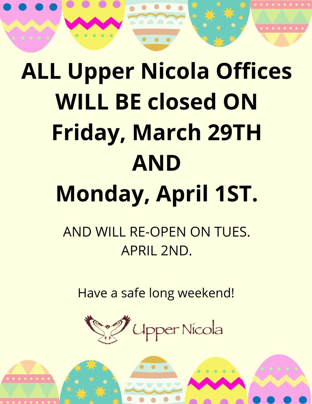 Easter Office Closure Notice – Upper Nicola Band